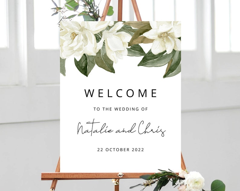 Magnolia Wedding Welcome Sign Template Welcome to the Wedding - Etsy