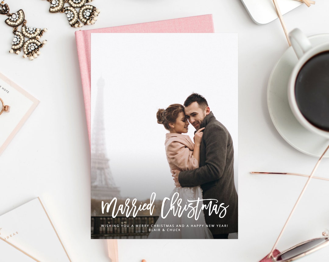 Newlywed Christmas Photo Card Template, Married Christmas Card ...