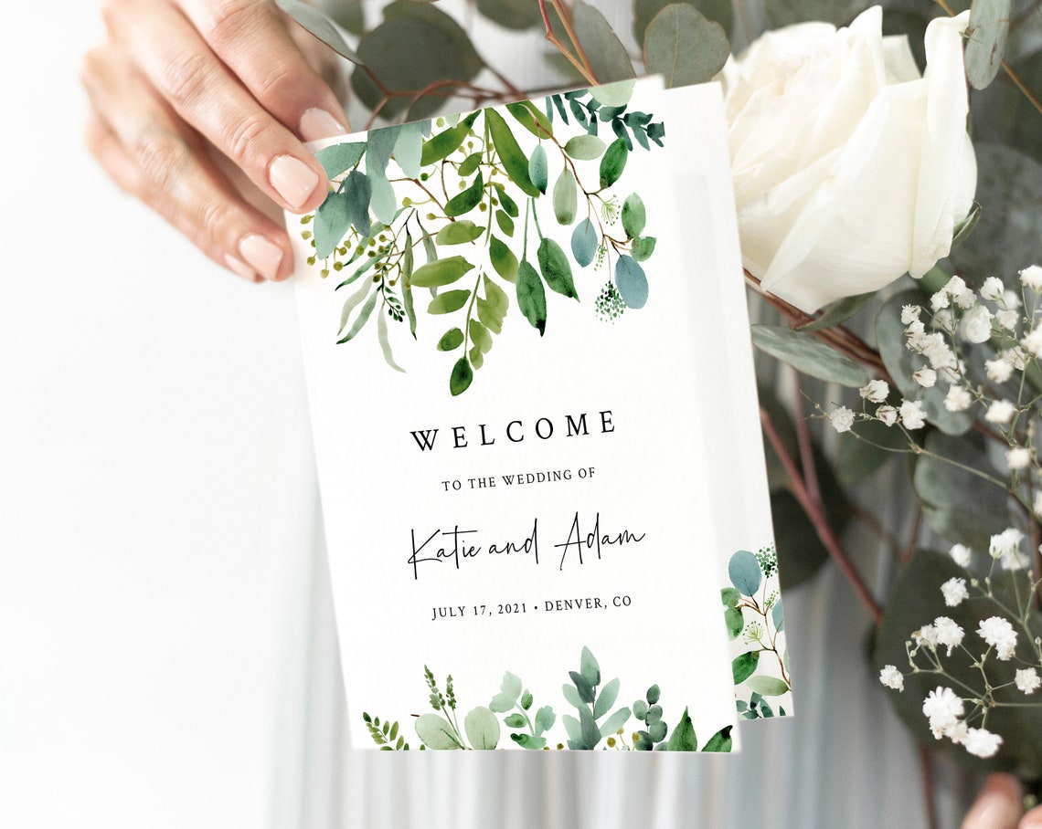 Bi-fold Greenery Wedding Program Template Printable Folded - Etsy