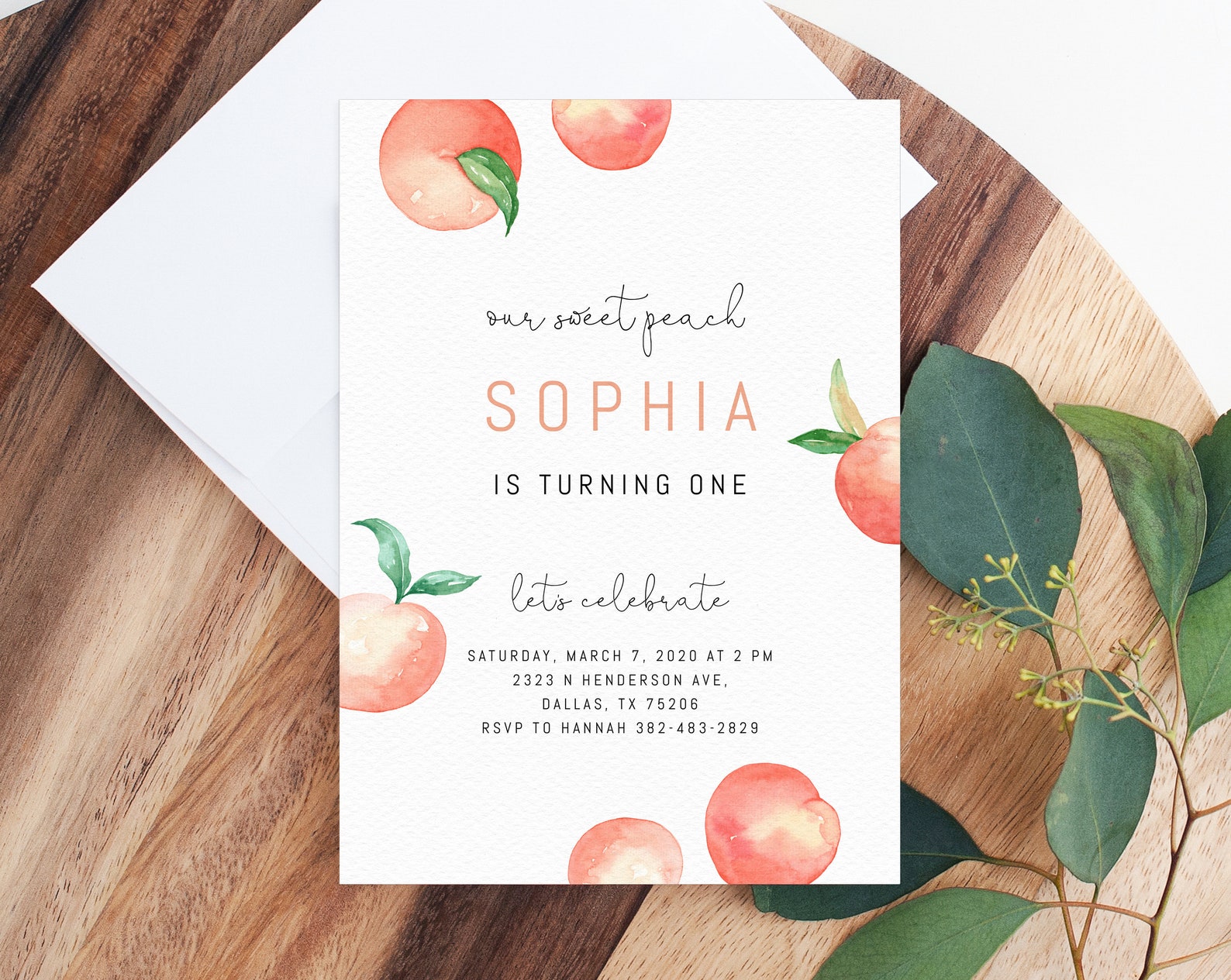 Peach First Birthday Invitation Template, Printable Sweet Peach ...