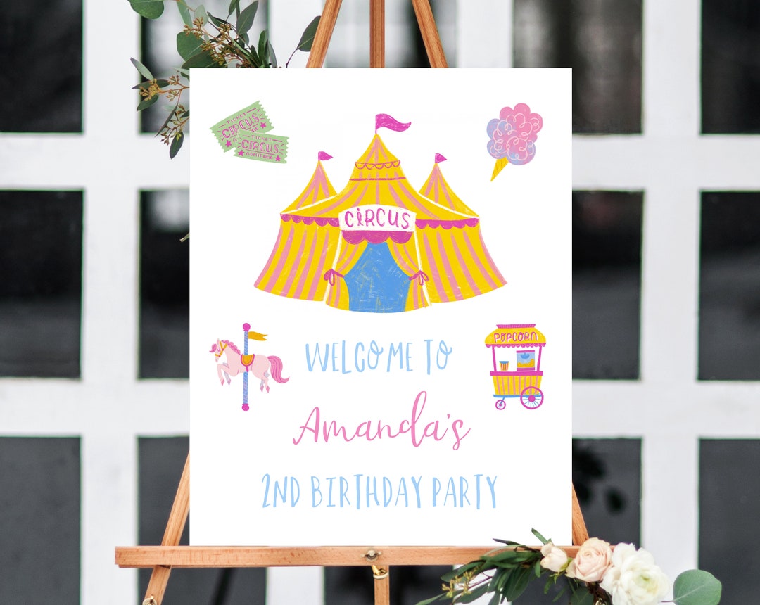 Pastel Circus Welcome Sign Template, Printable Carnival Themed Party ...