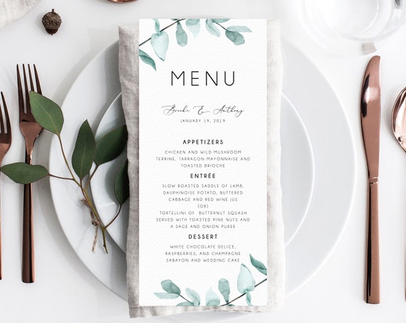 INSTANT DOWNLOAD Wedding Menu Template Printable Menu | Etsy