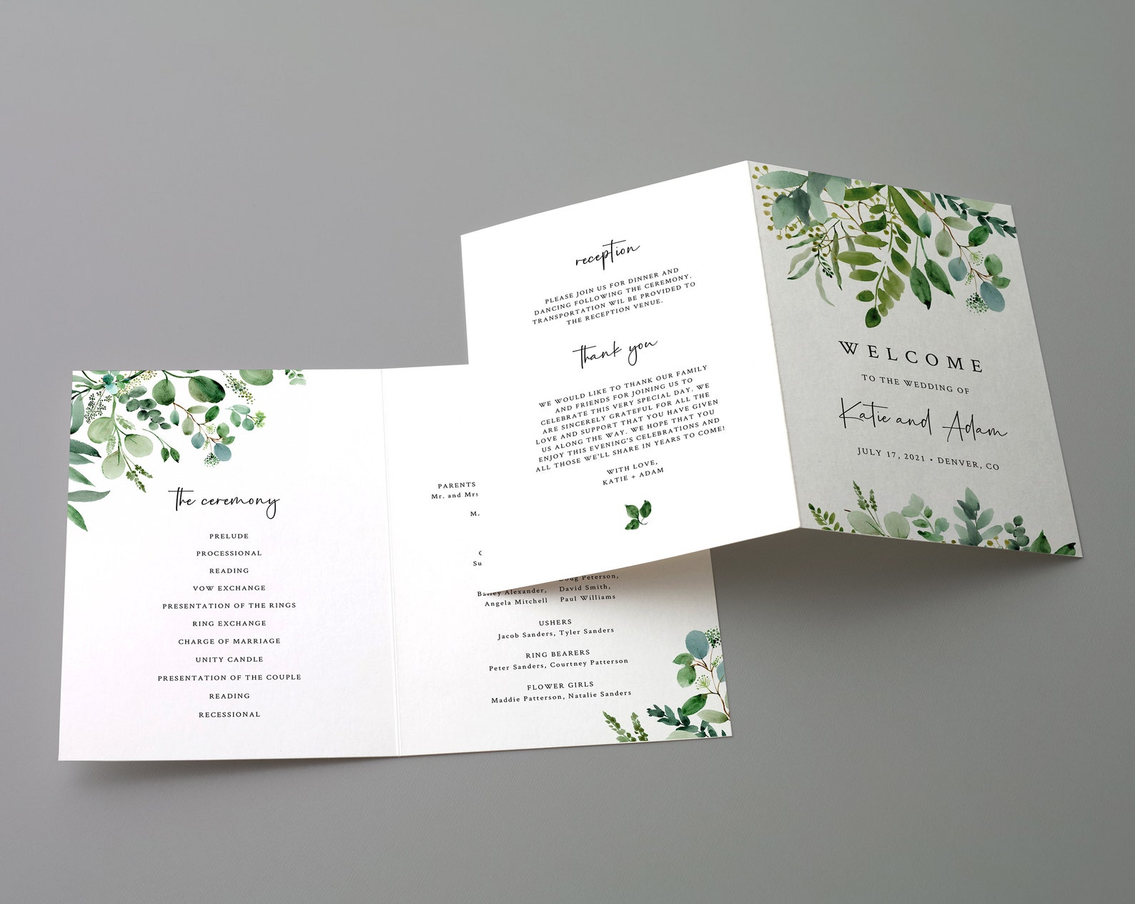 Bi-fold Greenery Wedding Program Template Printable Folded - Etsy