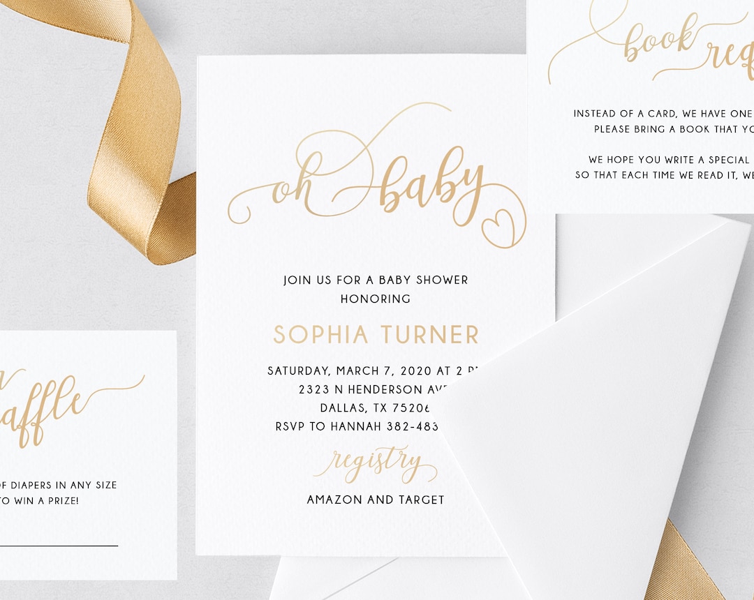 Gold Baby Shower Invitation Template, Printable Baby Shower Invitation ...