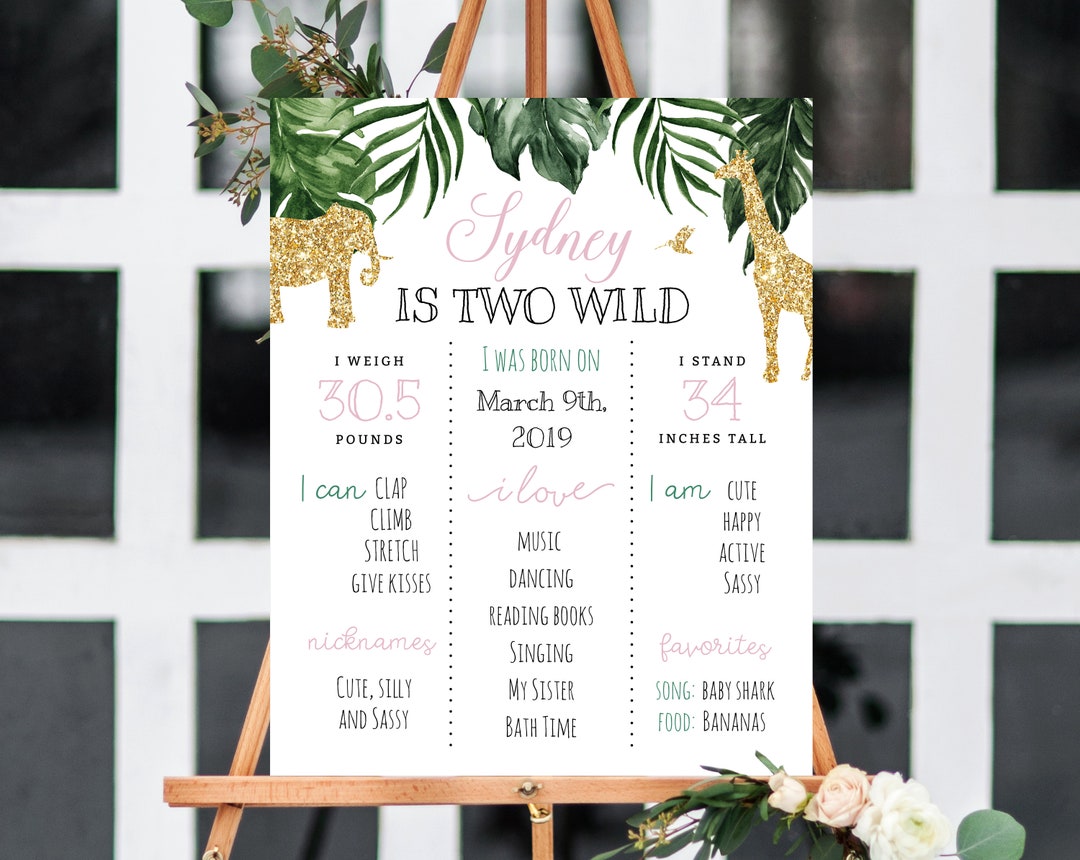 Printable Two Wild Birthhday Chalkboard Sign Template, in Two the Wild ...