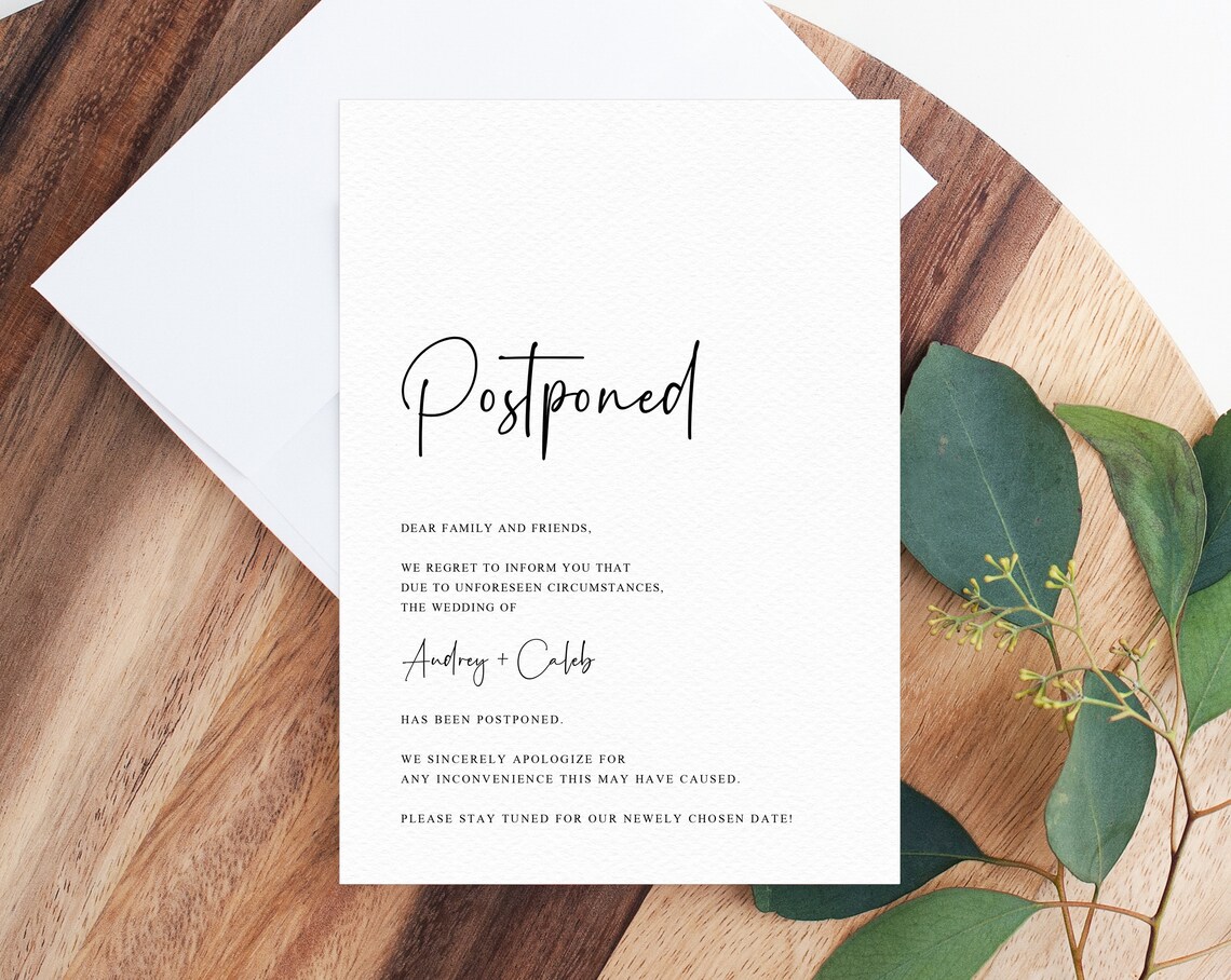 Postponed Wedding Announcement Printable Wedding Postponement - Etsy