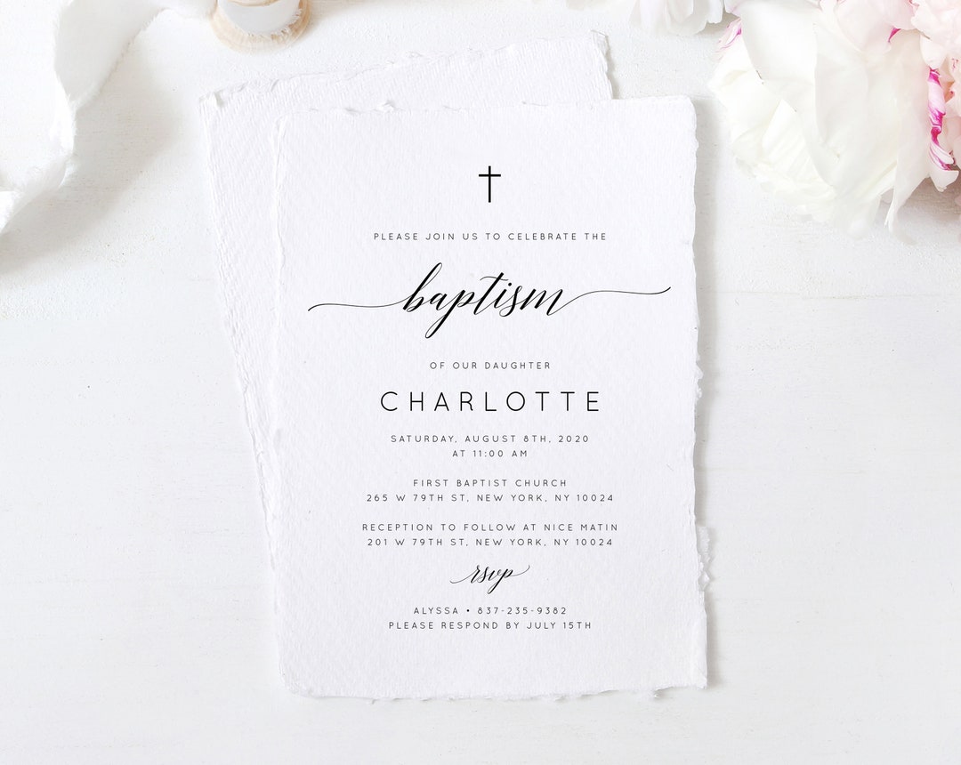 Simple Baptism Invitation Template, Printable Modern Baby Baptism ...