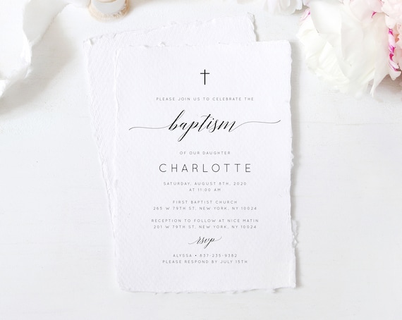 Simple Baptism Invitation Template Printable Modern Baby - Etsy