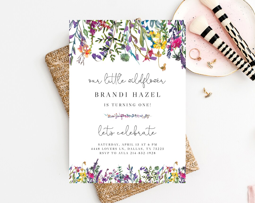 Wild Flower Birthday Invitation Template, Printable Vibrant & Colorful ...