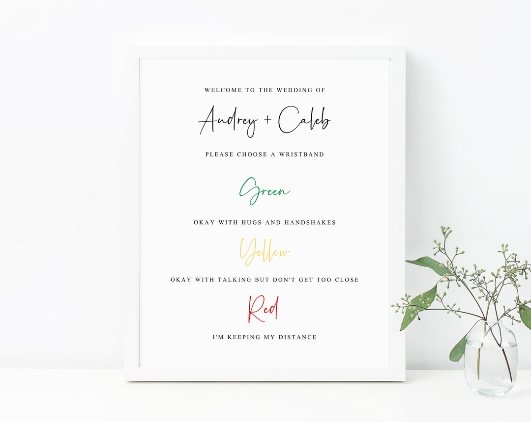 Color Code Wristband Sign, Printable Wedding COVID Safety Guidelines ...