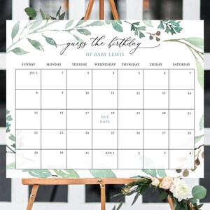 Greenery Due Date Calendar Template, Baby Shower Calendar, Baby Due ...