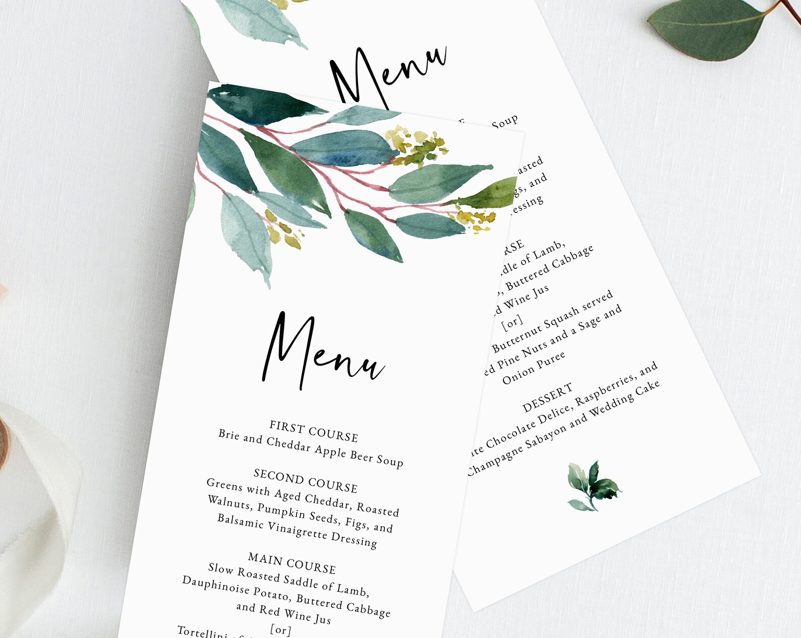 Greenery Wedding Menu Template, Printable Wedding Dinner Menu, DIY ...