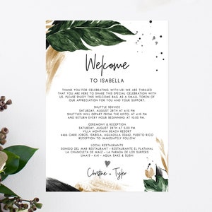 Tropical Welcome Letter Template, Wedding Itinerary Card, Welcome Bag ...