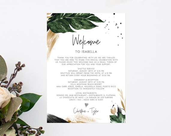 Tropical Welcome Letter Template Wedding Itinerary Card | Etsy