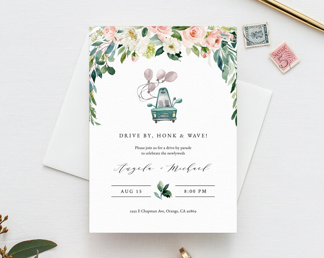 Drive by Wedding Parade Invitation, Printable Drive by Celebration ...