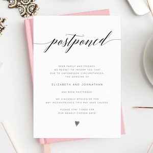 Postponed Wedding Announcement, Printable Wedding Postponement ...