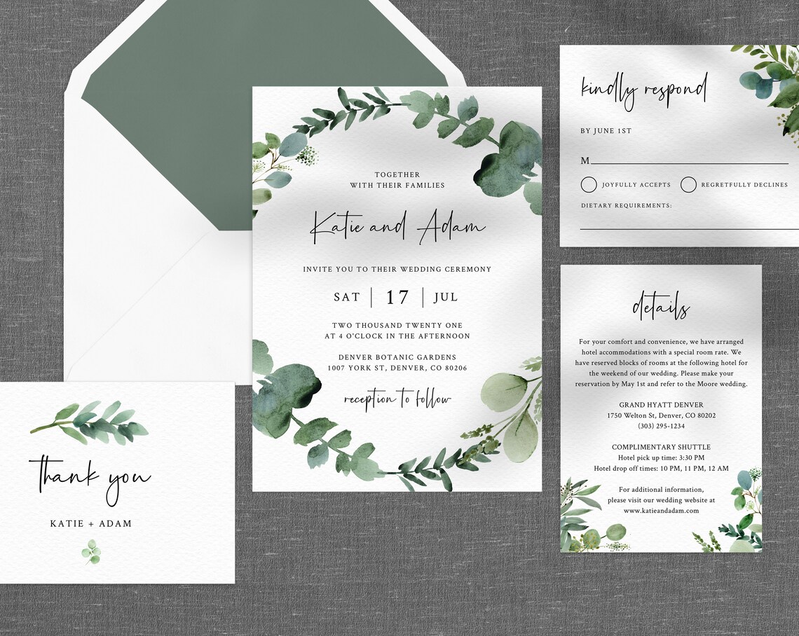 Greenery Wedding Invitation Template Printable Wedding - Etsy