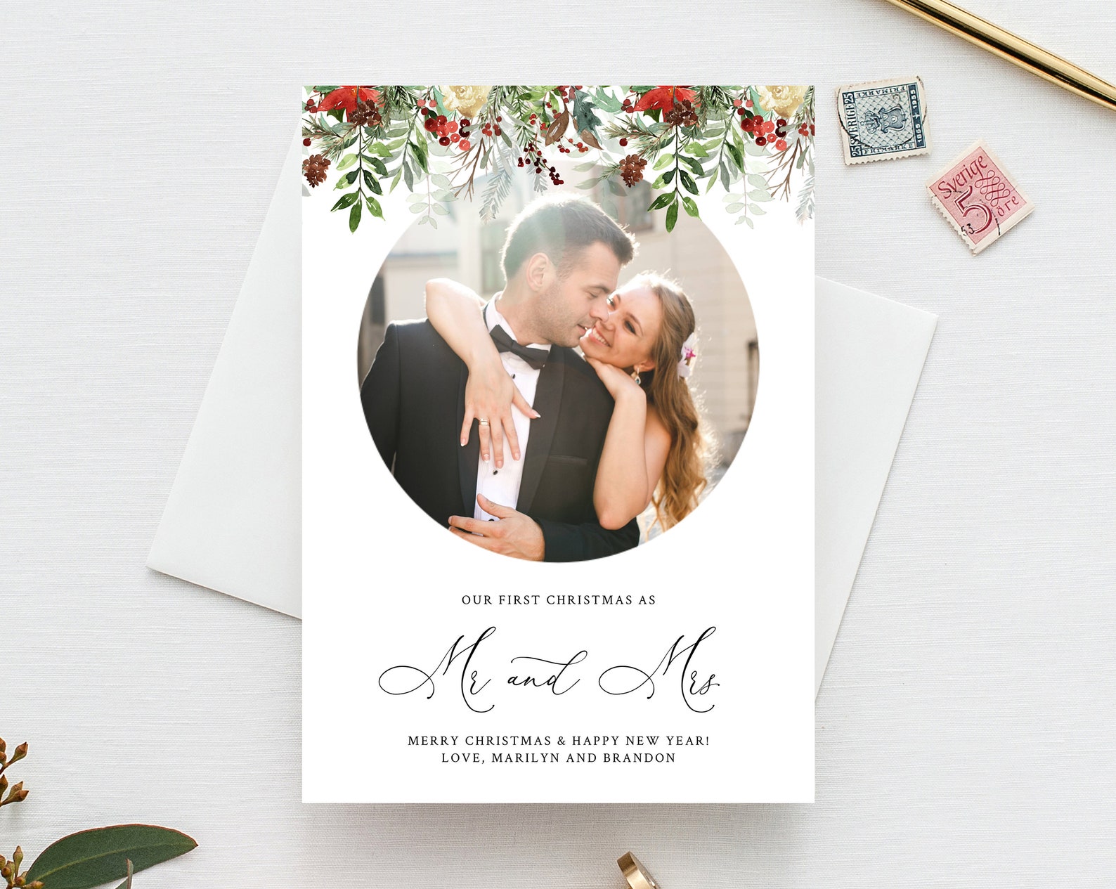 Newlywed Christmas Photo Card Template Married Christmas | Etsy