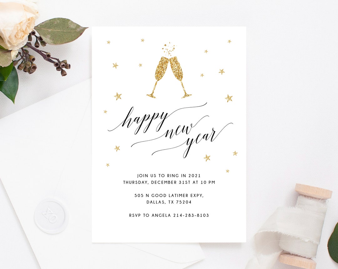 New Years Eve Party Invitation Template, Neon New Years Invitation ...