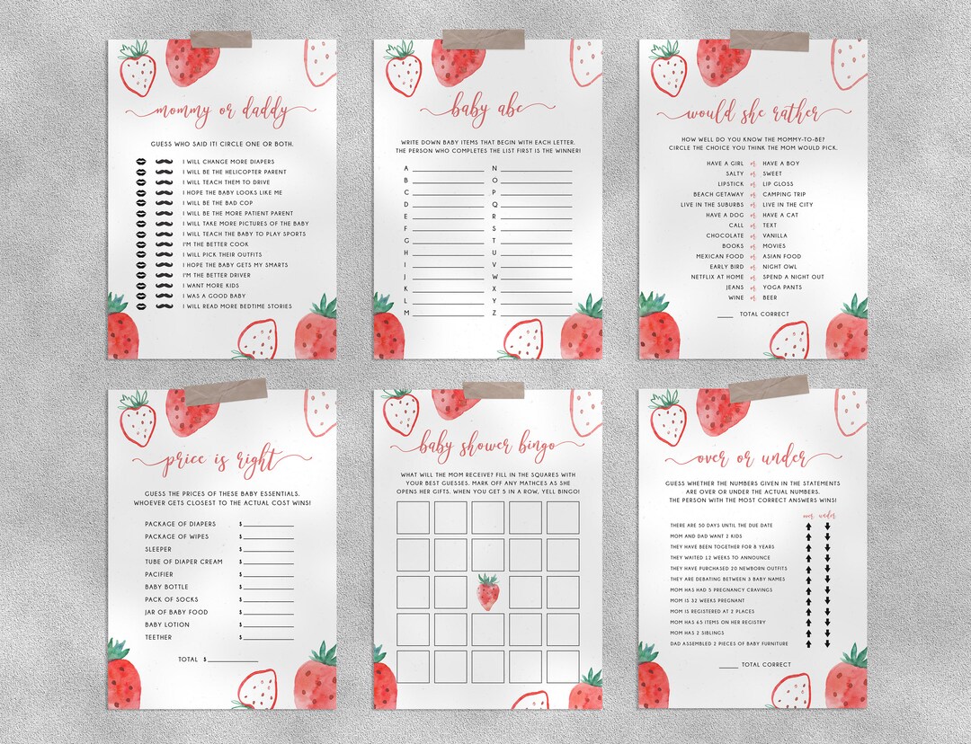 Berry Baby Shower Game Templates Bundle, Printable Strawberry Baby ...
