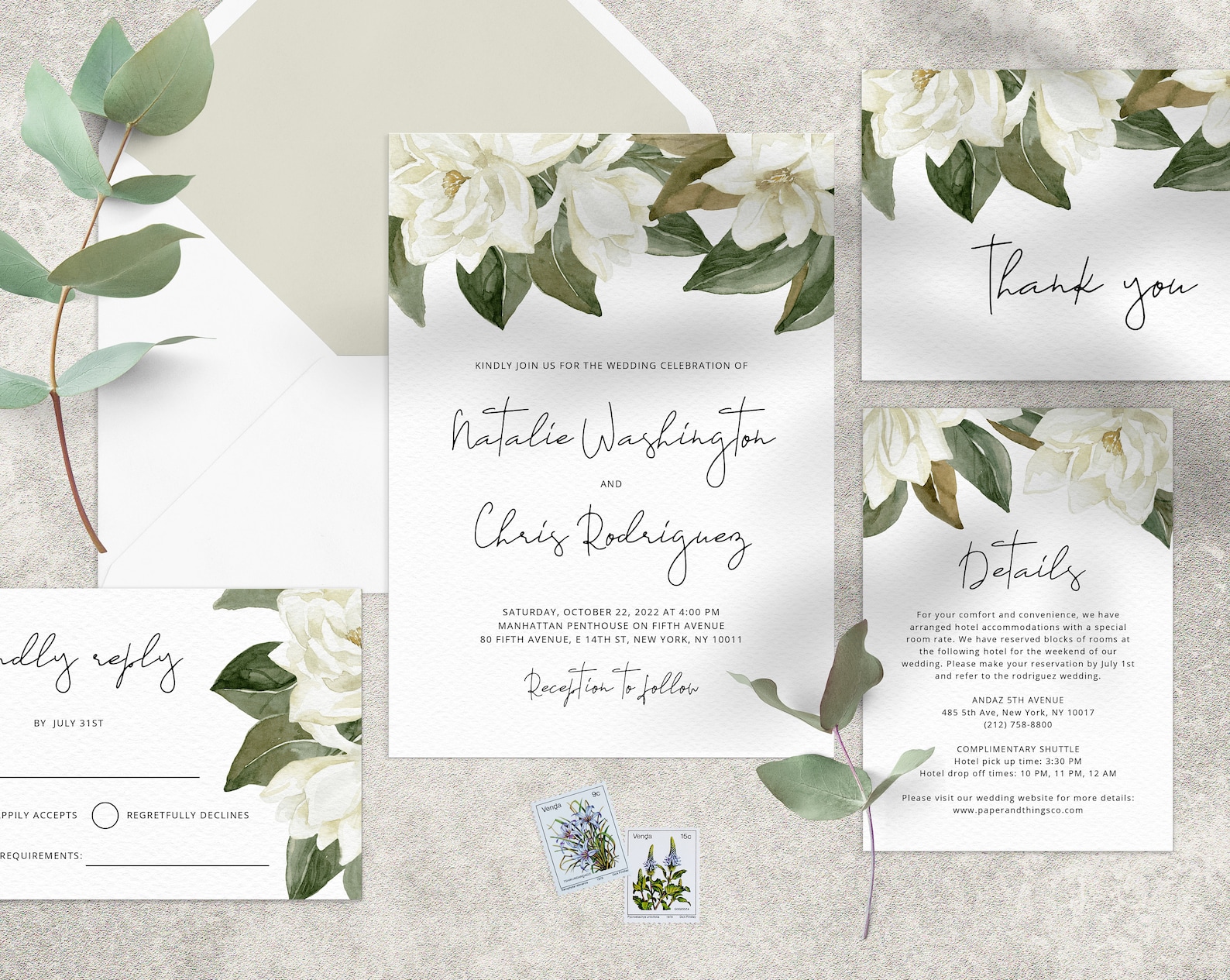 Magnolia Wedding Invitation Template, Printable Wedding Invitation ...