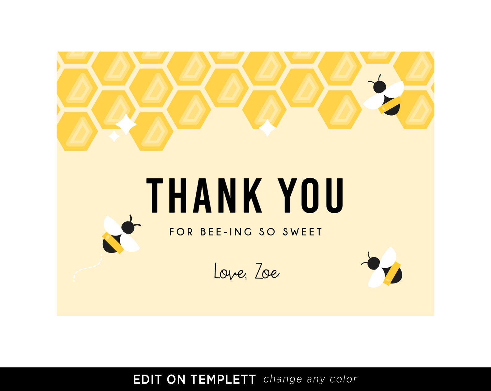 Bee-day Thank You Card Template Printable Bee-day Birthday - Etsy