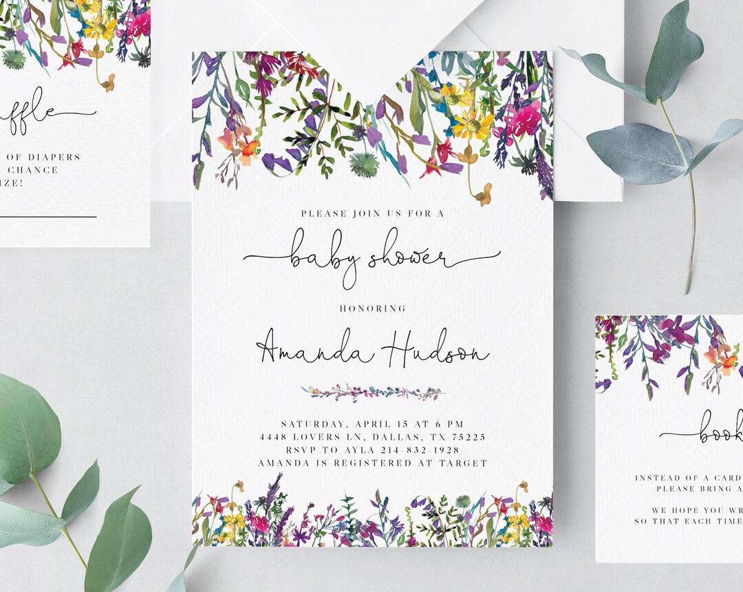 Colorful Spring Floral Baby Shower Invitation Template, Printable ...
