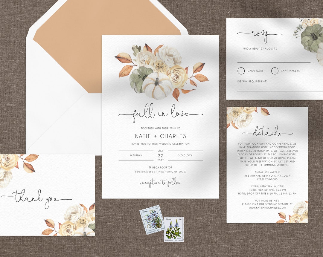 Fall in Love Wedding Invitation Template, Printable Wedding Invitation ...