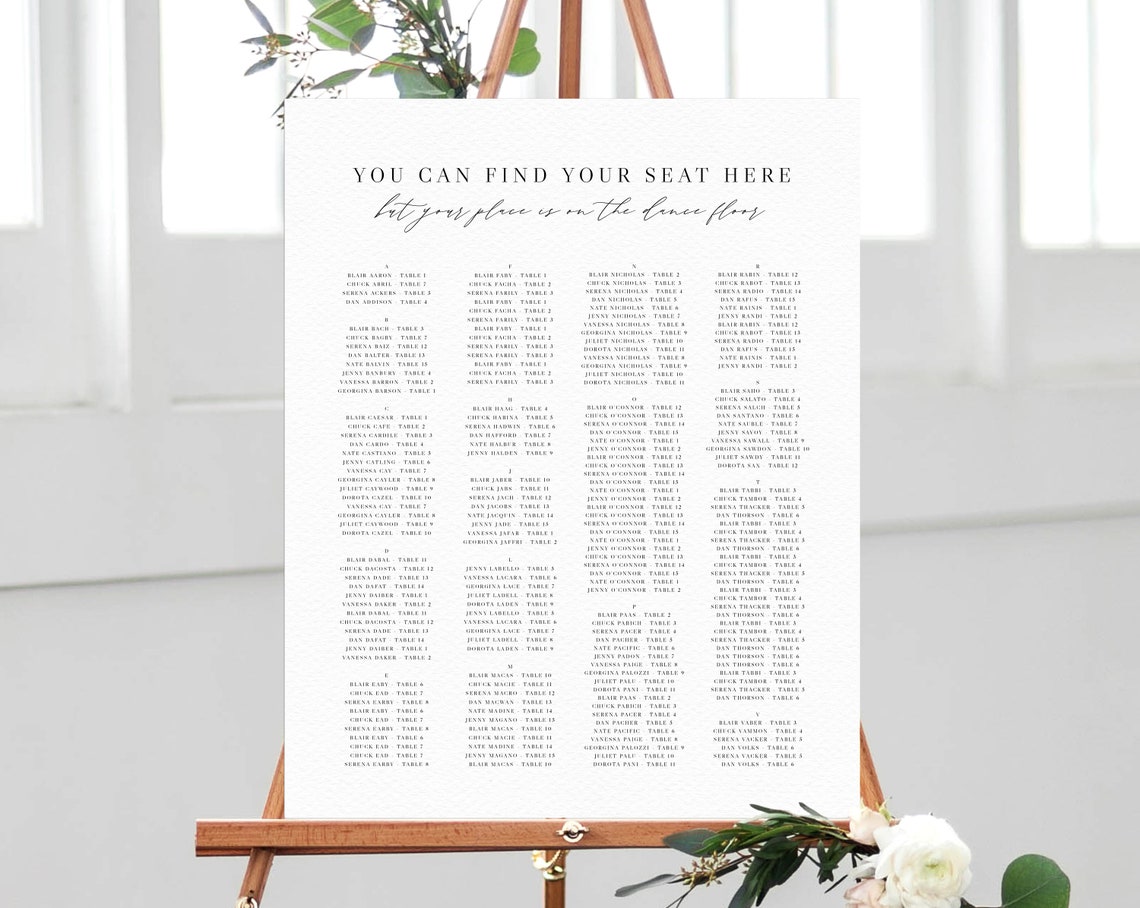 Alphabetical Wedding Seating Chart Template You Can Find Your | Etsy
