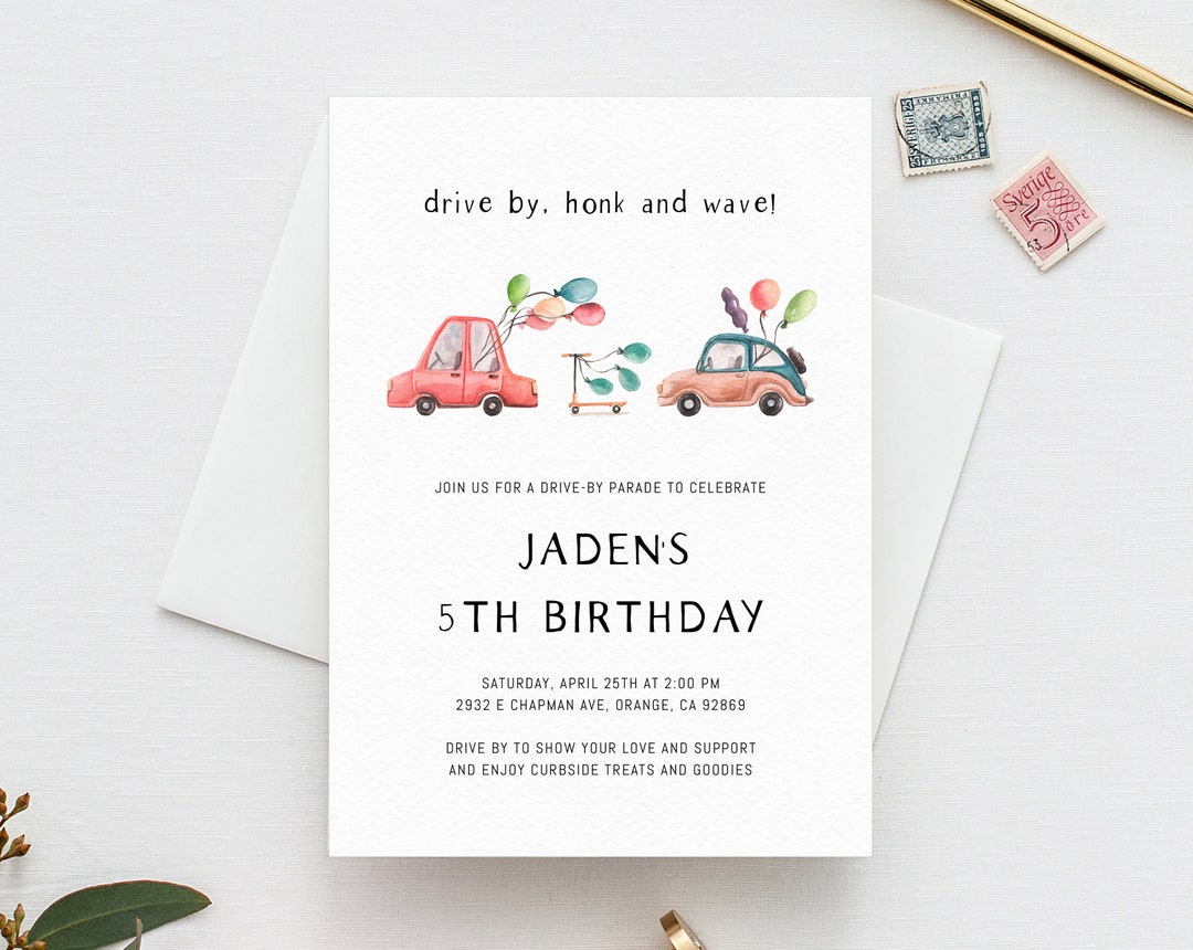 Drive by Birthday Parade Invitation, Printable Drive by Celebration ...