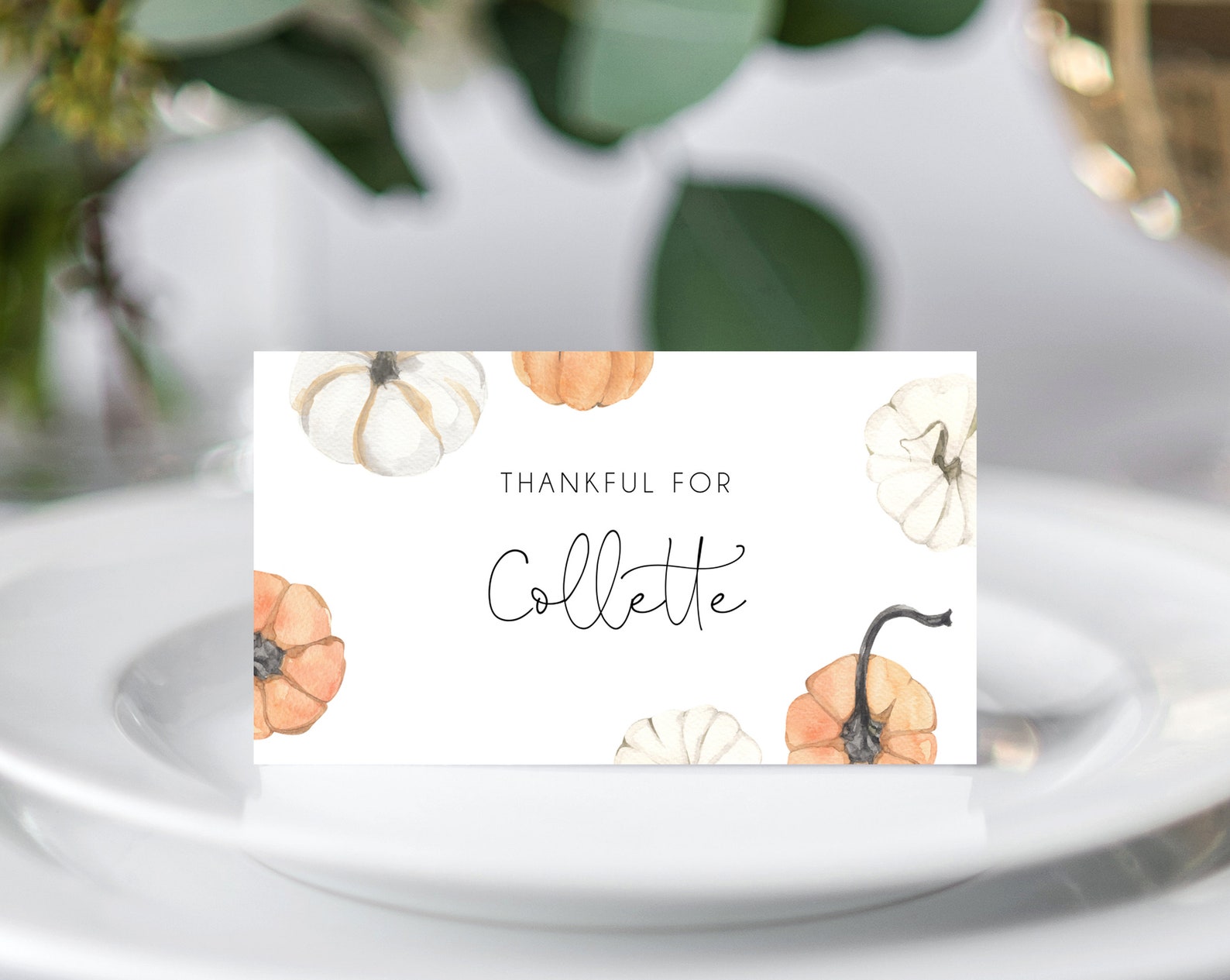 Pumpkin Place Cards Template, Thanksgiving Party Table Cards, Printable ...