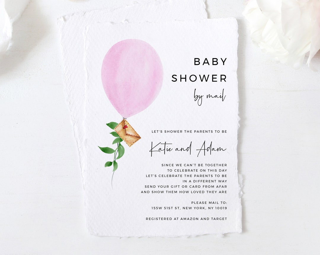 Baby Shower by Mail Template, Social Distancing, Pink Balloon Baby ...
