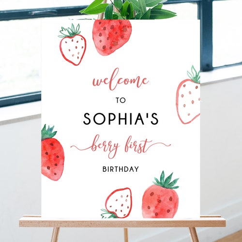 Berry First Birthday Welcome Sign Template Printable - Etsy