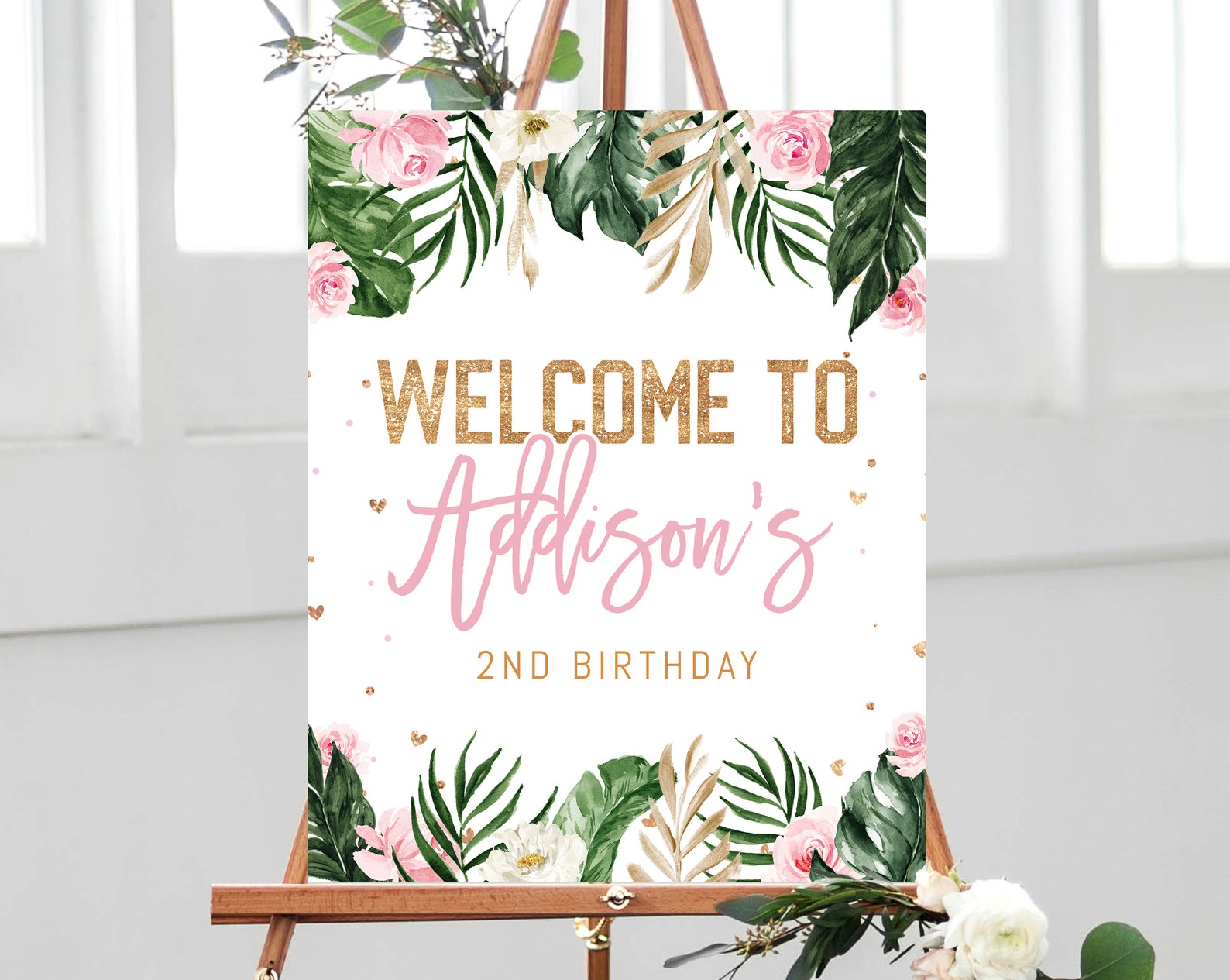 Two Wild Welcome Sign Template Printable Pink and Gold Wild - Etsy