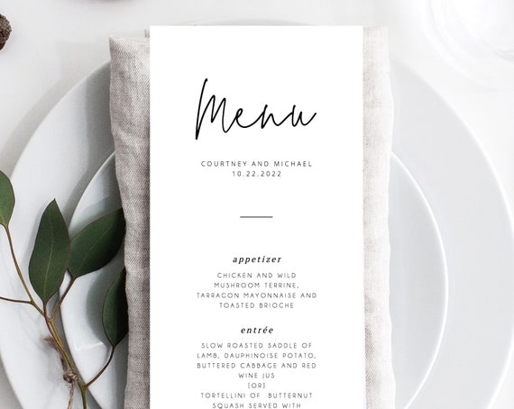 INSTANT DOWNLOAD Wedding Menu Template Printable Menu | Etsy