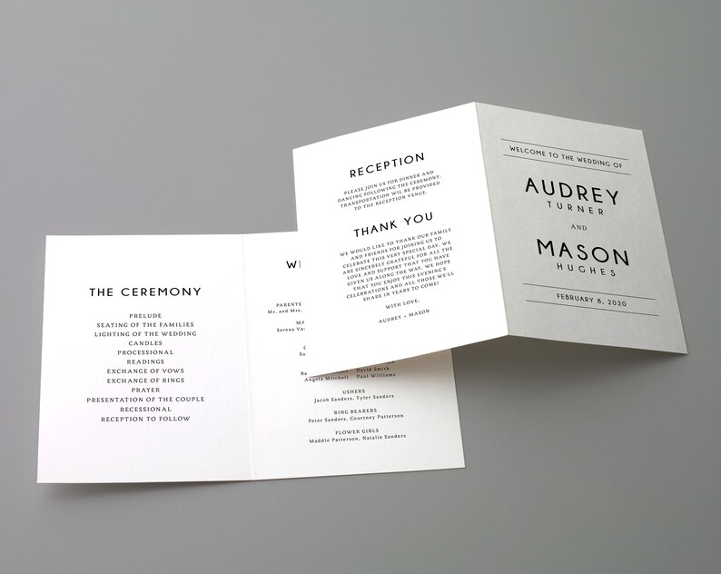 Bi-fold Wedding Program Template Printable Folded Wedding - Etsy