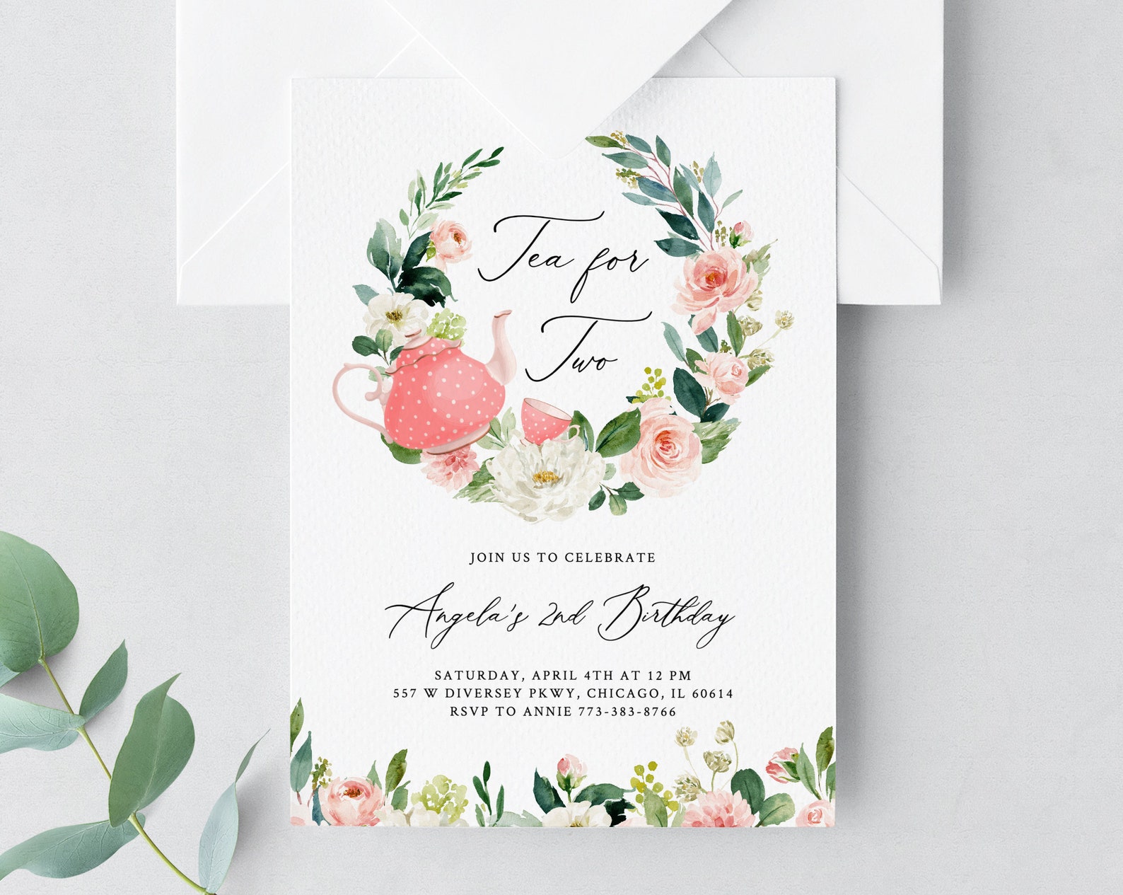 Tea for Two Birthday Invitation Template Printable Tea Party - Etsy