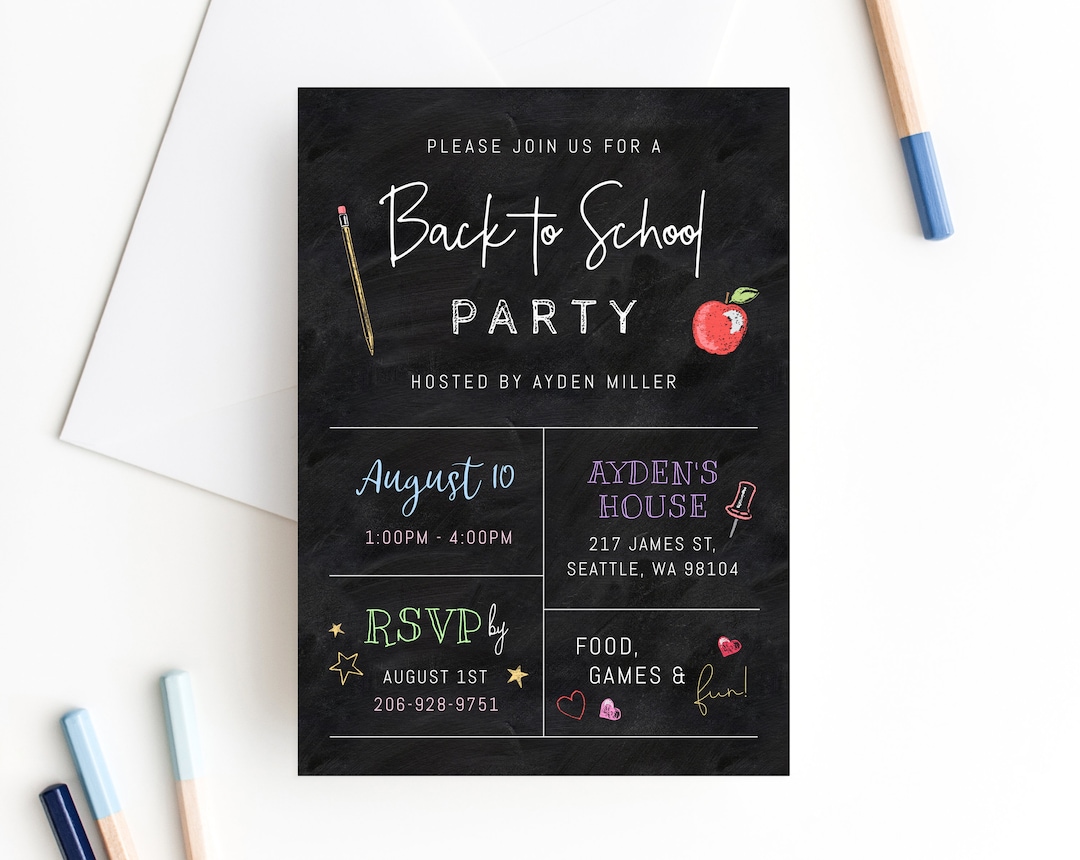 Back to School Party Invitation Template, Editable End of Summer Party ...