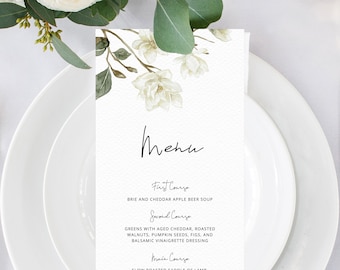 White Floral Wedding Menu Template - Etsy