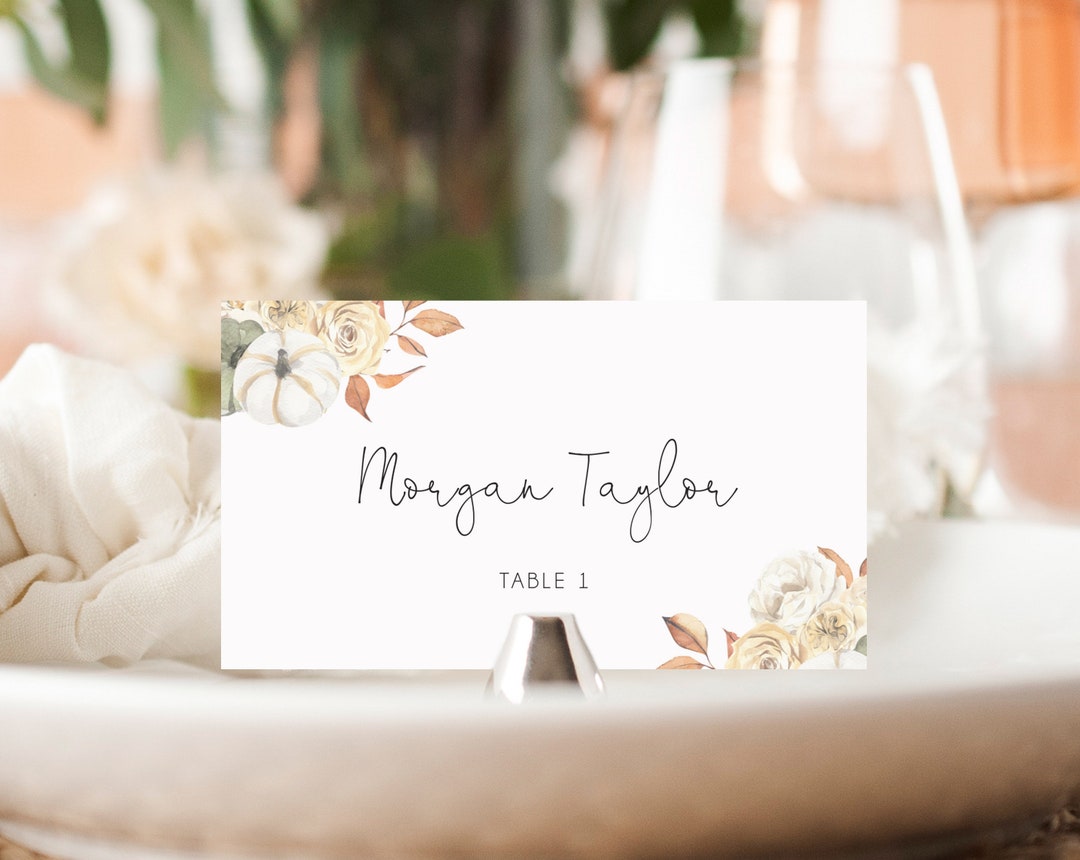 Fall Wedding Place Cards Template, Thanksgiving Pumpkin Wedding Table ...