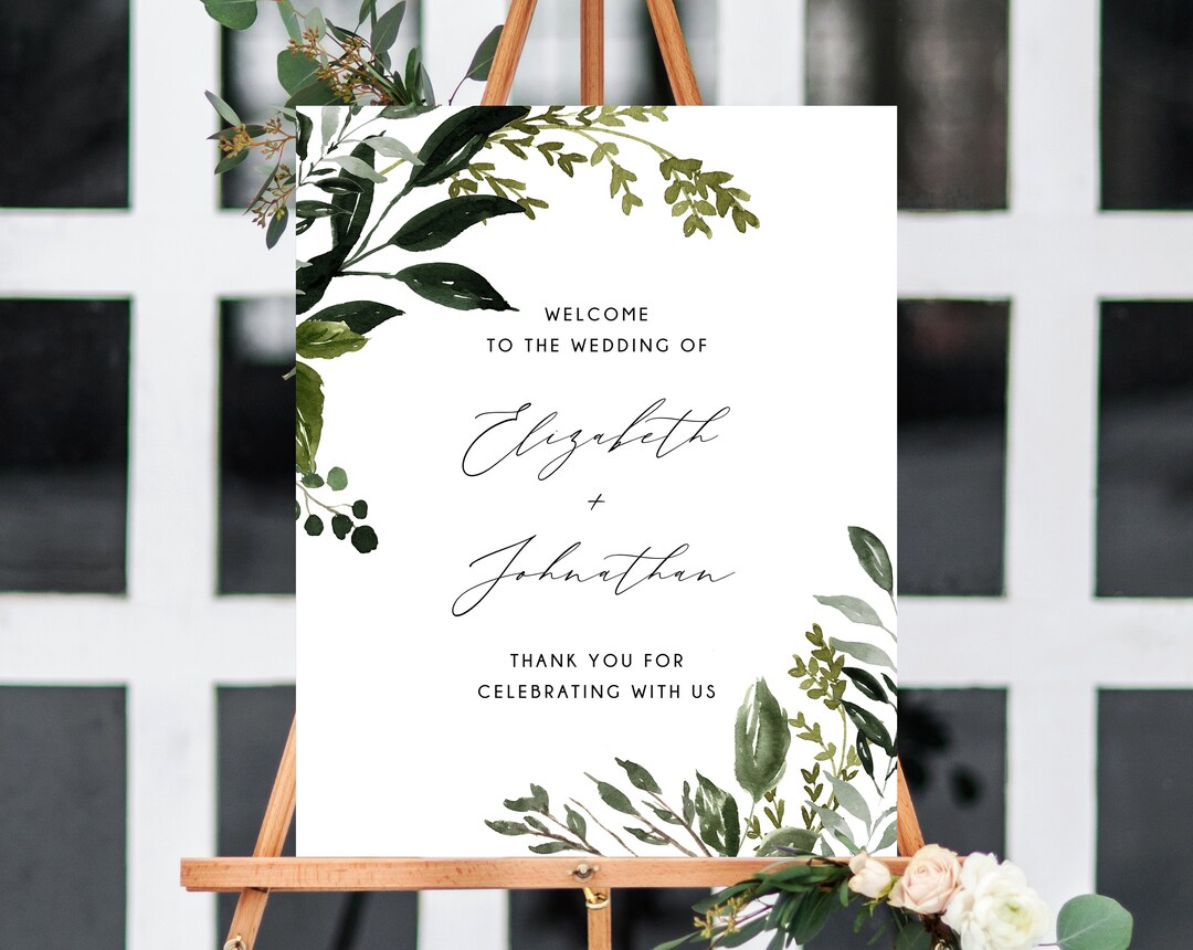 Greenery Wedding Welcome Sign Template, Chic Greenery Welcome to the ...