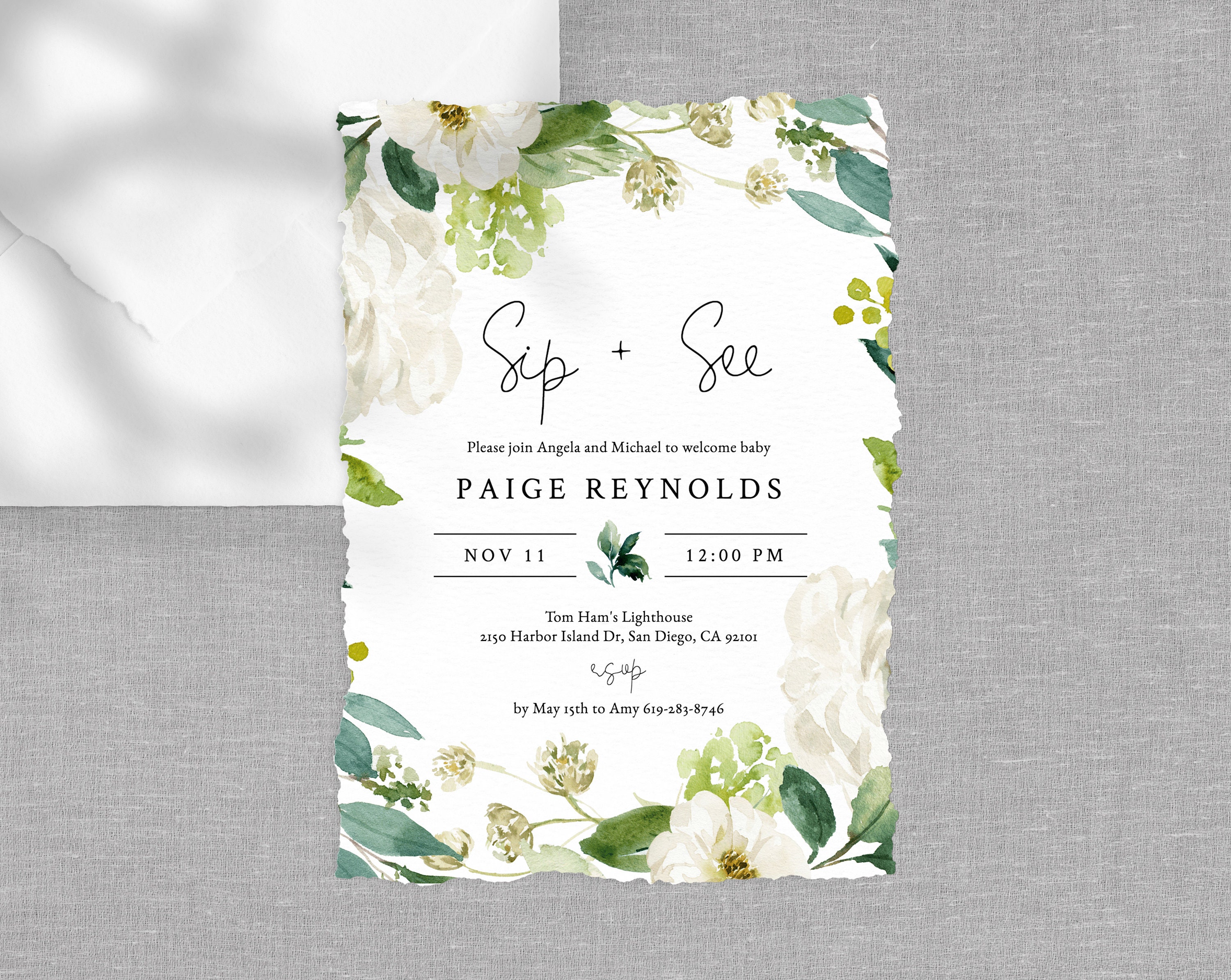 Editable Sip & See Invitation Template Printable Greenery Sip - Etsy