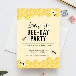 Bee Day Invite Template, Bumble Bee Birthday Invitation Template ...