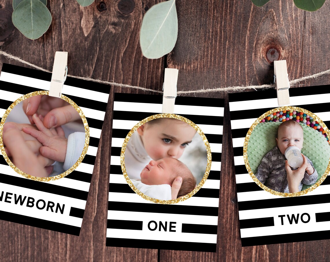 First Year Photos Banner Template, Printable First Birthday Monthly ...