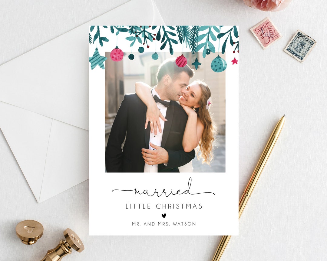 Newlywed Christmas Photo Card Template, Married Christmas Card ...