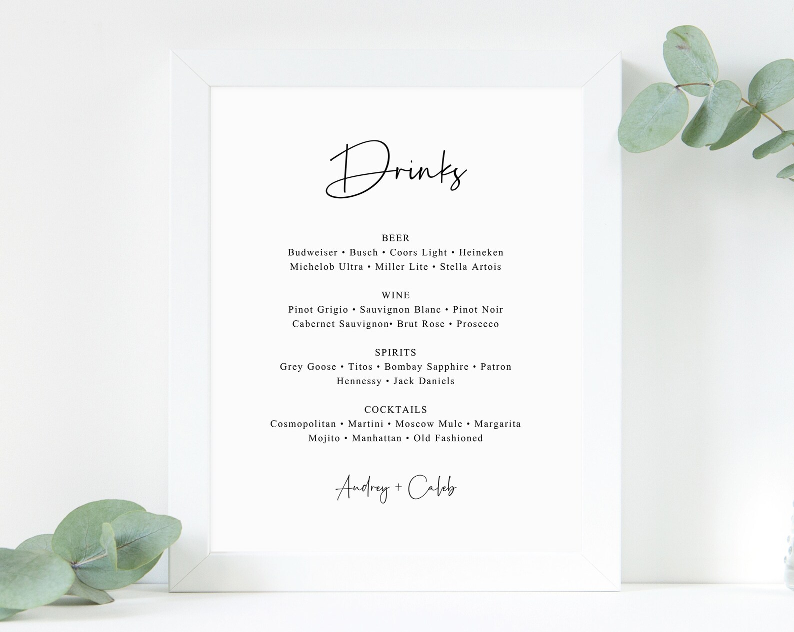 Wedding Bar Menu Sign Template, Editable Bar Sign, Wedding Bar Menu ...