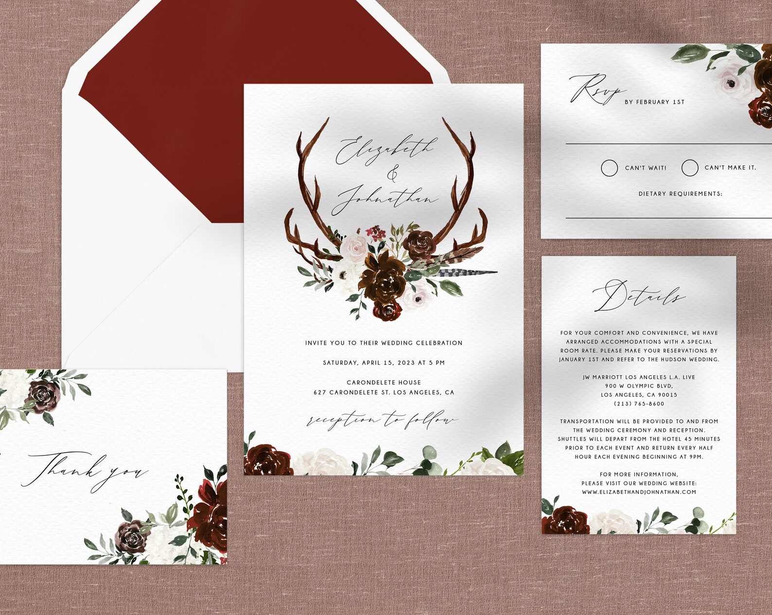 Boho Chic Wedding Invitation Template, Printable Wedding Invitation ...