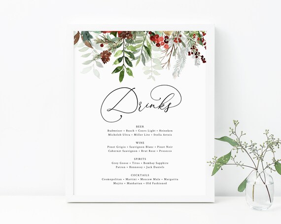 Winter Wedding Bar Menu Sign Wedding Bar Sign Wedding | Etsy