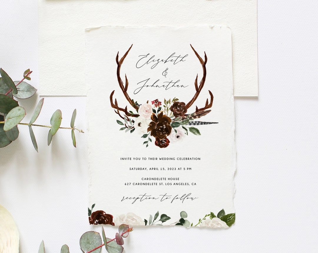 Boho Chic Wedding Invitation Template, Printable Wedding Invitation ...