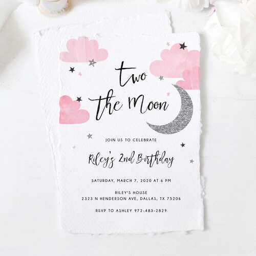 Editable Two the Moon Invitation 2nd Birthday Template - Etsy